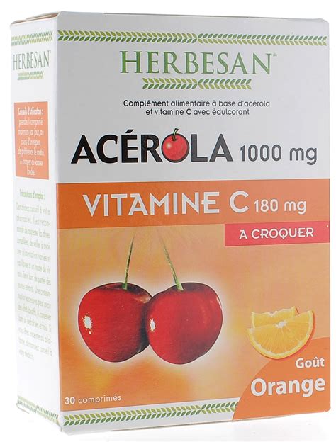 Acérola 1000 Mg Vitamine C 180 Mg Herbesan Complément Alimentaire