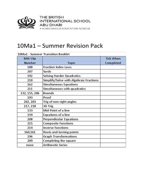 Maths Igcse Summer Transition Work Pdf Quadratic Equation Arithmetic