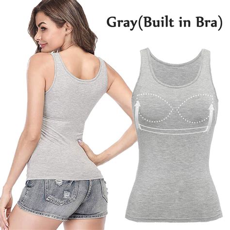 Womens Tank Tops Adjustable Strap Camisole With Built In Padded Bra