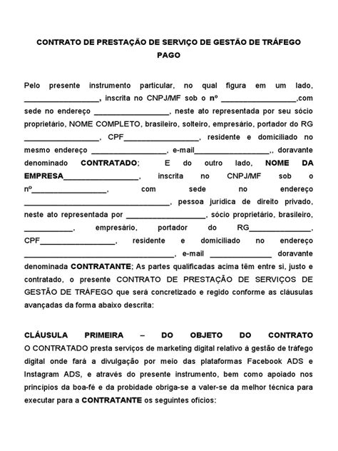 Modelo De Contrato 7 Gestao De Tráfeog Pdf Business Direito Privado