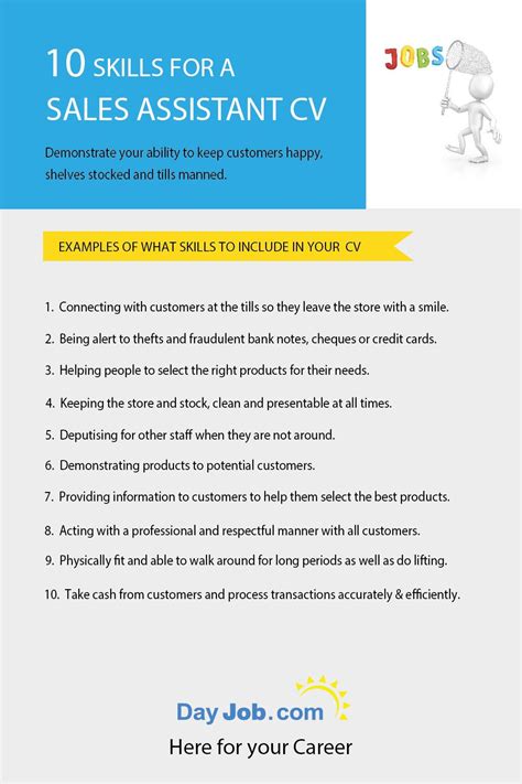 10 Skills For A Sales Assistant Cv Cv Template Assistant Jobs