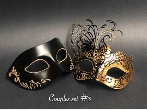 Black Gold Masquerade Masks Couples Party Masks Masquerade Etsy