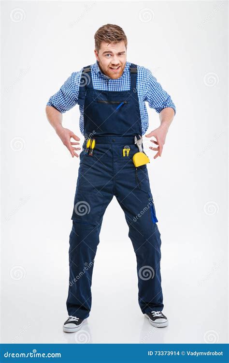 Retrato Integral De Un Constructor De Sexo Masculino Divertido Foto De Archivo Imagen De