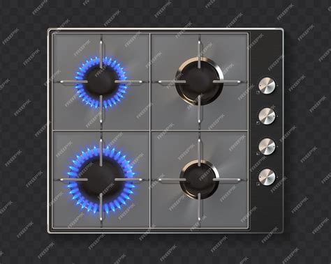 Газовая плита реалистичная кухонная техника 3d духовка с включенными и ...
