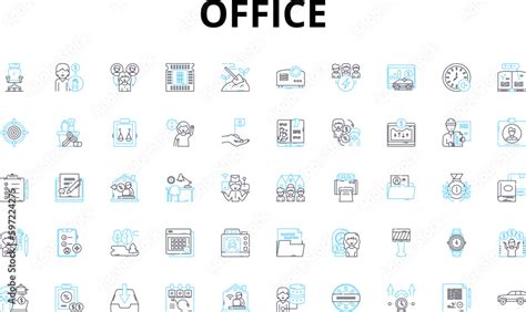Office Linear Icons Set Desk Computer Printer Ph Filing Meeting