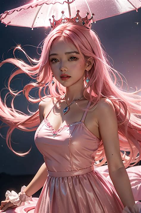 분홍색 머리와 우산을 들고 있는 애니메이션 소녀 Seaart Ai