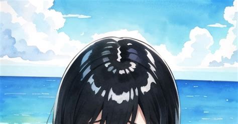 黒髪ロング 黒髪ロング女子、砂浜にてほか（水彩画設定ほか） 日向あすかのイラスト Pixiv