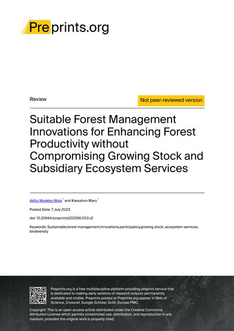 Pdf Suitable Forest Management Innovations For Enhancing Forest
