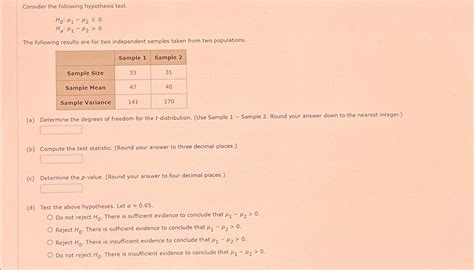 Solved Consider The Following Hypothesis Chegg