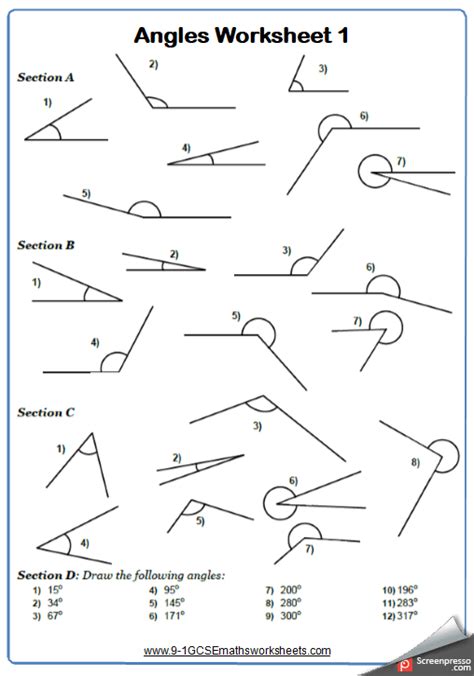 Geometry Measuring Angles Worksheet