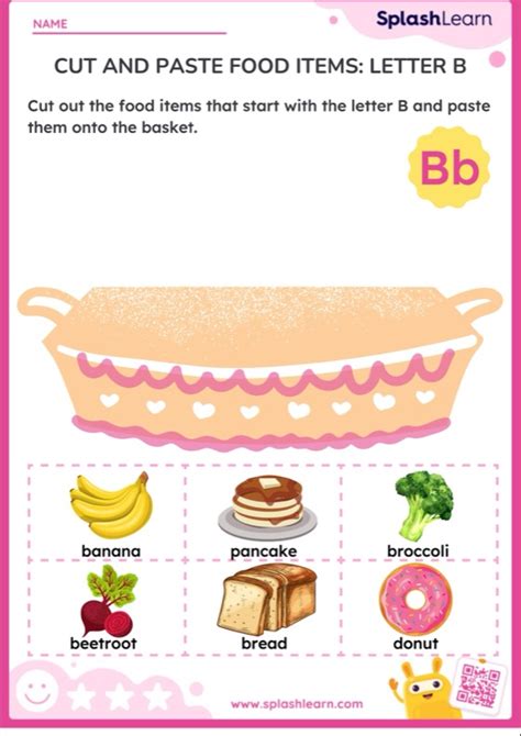 Cut And Paste Food Items Letter B Worksheet Printable English Sheet