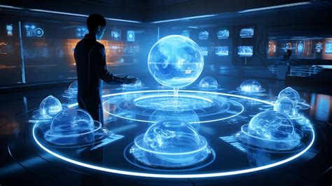 Premium Photo Holographic Command Center With Spherical Interface