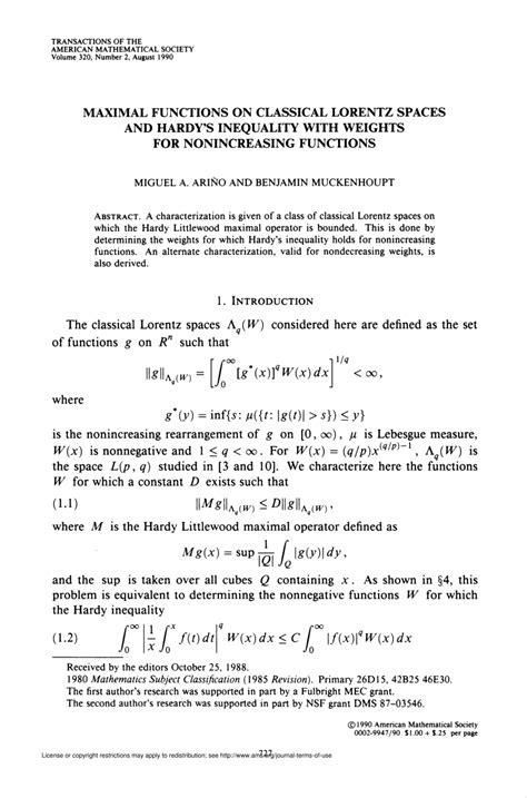 Pdf Maximal Functions On Classical Lorentz Spaces And Hardys
