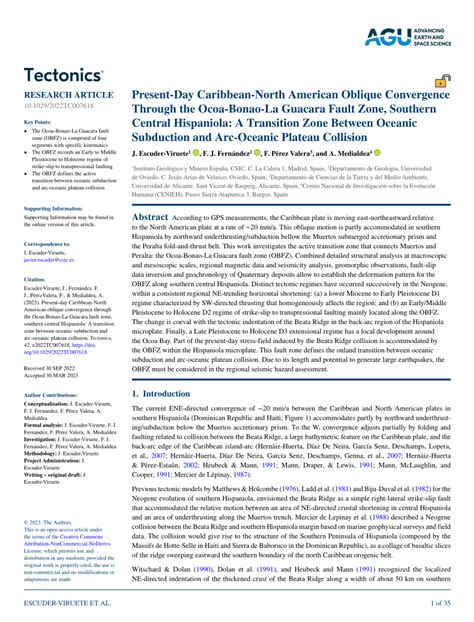Pdf Present‐day Caribbean‐north American Oblique Convergence Through The Ocoa‐bonao‐la Guacara