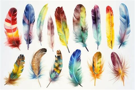 Set Colorful Feathers Birds Generate Ai