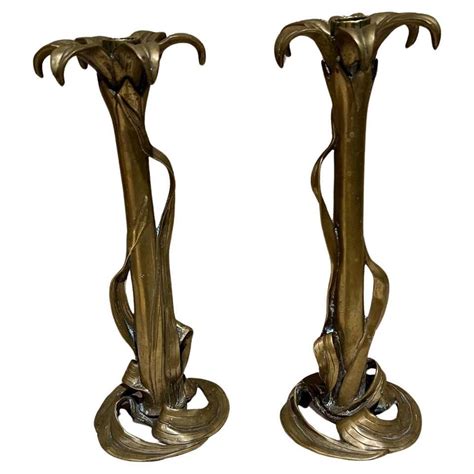 Antique Pair Brass Double Candlestick Holders Russian Candelabra For