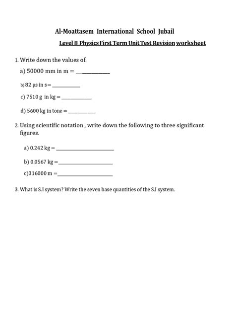 level 8 unit test physics revision work sheet 25 pdf