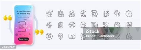 의료용 주사기 검사 및 보류 웹 앱용 문서 라인 아이콘입니다 픽토그램 아이콘입니다 전화 모형 그라데이션 화면입니다 벡터 3차원 형태에 대한 스톡 벡터 아트 및 기타 이미지