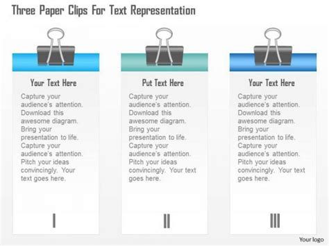 Business Diagram Three Paper Clips For Text Representation Presentation