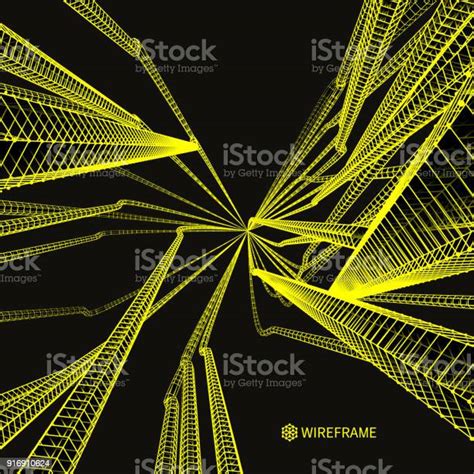 연결 구조입니다 와이어 프레임 벡터 일러스트입니다 추상적인 배경입니다 미래 기술 스타일입니다 3 차원 관점 그리드입니다 3차원 형태에 대한 스톡 벡터 아트 및 기타 이미지