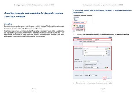 Obiee 11g Prompting Dynamic Column Selection And Variables Ppt