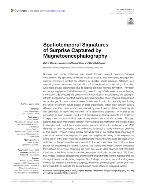 Pdf Spatiotemporal Signatures Of Surprise Captured By Magnetoencephalography