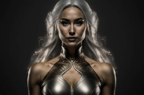 Premium Ai Image Futuristic Portrait Of A Woman With Metallic Silver