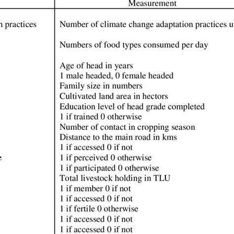 definitions measurements and hypotheses of used variables download