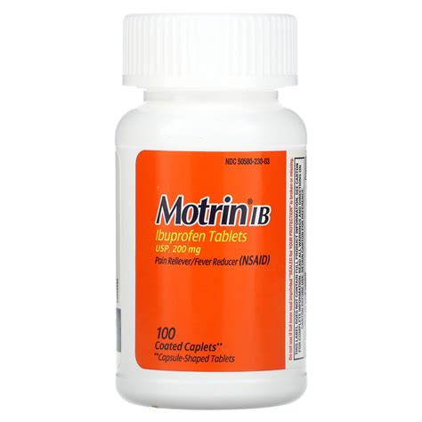 Motrin Ibuprofen Tablets 200 Mg 100 Coated Caplets