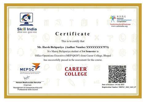 Harsh Bichpuriya On Linkedin Skillindia Nsdc Certificate