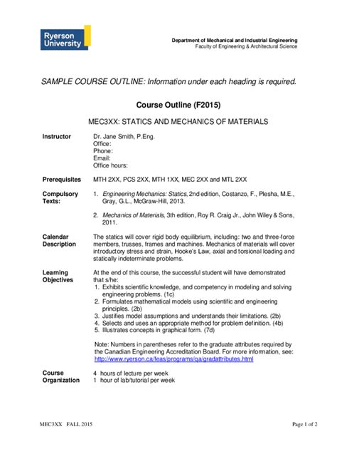 Fillable Online Course Outline F2023 Mec3xx Fax Email Print Pdffiller
