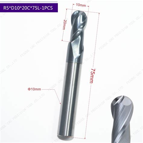 D10 R5 20C 75L 1PCS Freeshipping HRC45 2 Flute Ball Nose CNC Solid