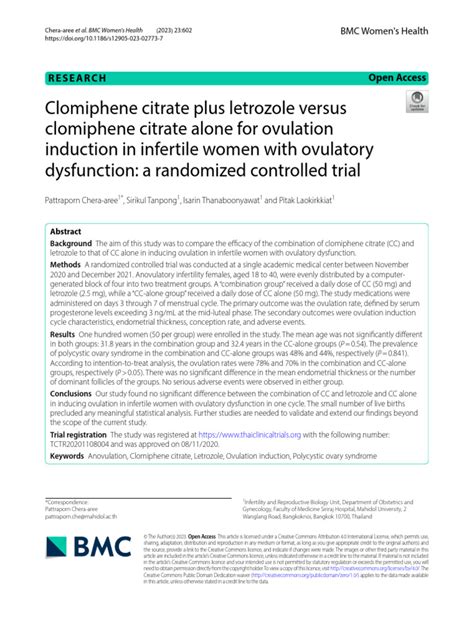 Clomiphene Citrate Plus Letrozole Versus Pdf Infertility Polycystic Ovary Syndrome