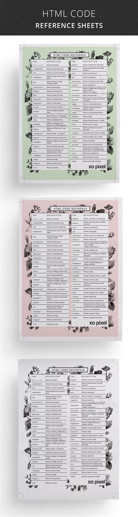 Html5 And Css3 Floral Cheat Sheets Xo Pixel Web Design Tips Web