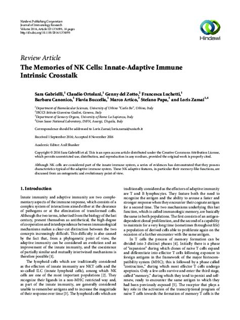 Pdf The Memories Of Nk Cells Innate Adaptive Immune Intrinsic