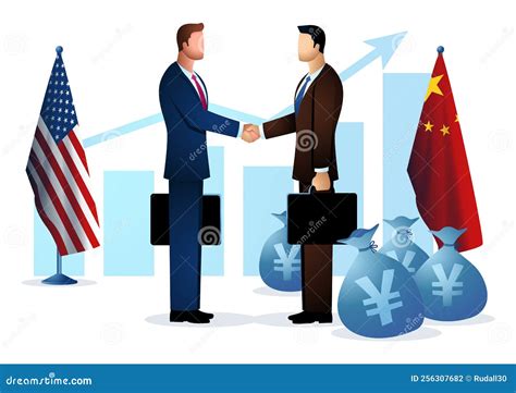 两个人握着中美国旗 向量例证 插画 包括有 国家（地区） 箭头 协议 例证 诱饵 货币 增量 256307682
