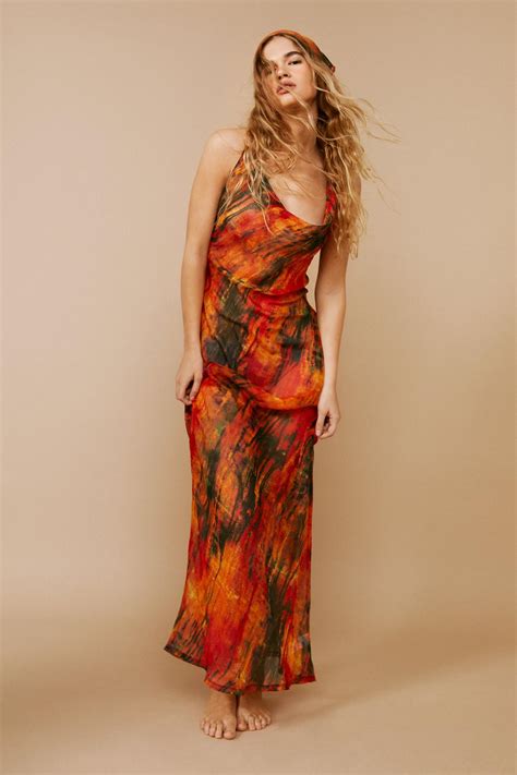 Tie Dye Cowl Maxi Dress And Headscarf Set Nasty Gal