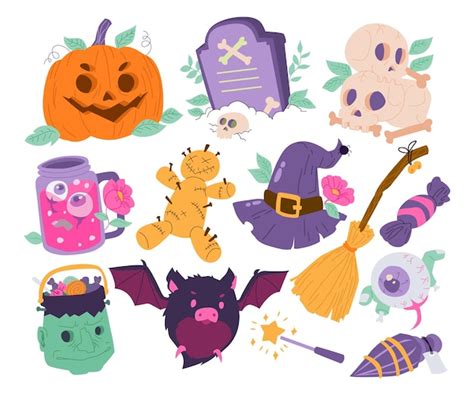 Premium Vector Hand Drawn Set Of Halloween Objects Character Elements
