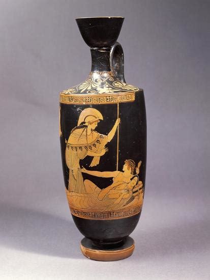 Lekythos Depicting Theseus And Ariadne Being Woken Up By Athena Red Figure Pottery 460 Bc