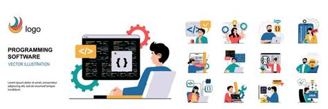 Software Development Concept With People Scene Vector Image