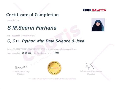 I Have Successfully Completed My Training On Programming Language Thanks To Code Galatta Team ️