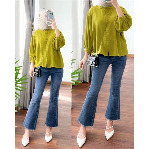 Jual Elsa Blouse Atasan Lengan Balon Atasan Kemeja Atasan Polos Wanita