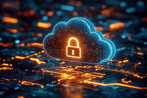 Secure Cloud Computing Concept Glowing Cloud Symbol With Padlock