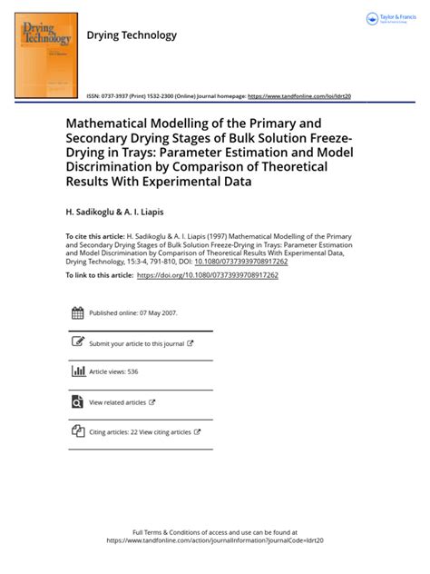 Mathematical Modelling Of The Primary And Secondary Drying Stages Of