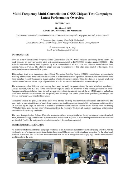 Pdf Multi Frequency Multi Constellation Gnss Chipset Test Campaigns Latest Performance Overview
