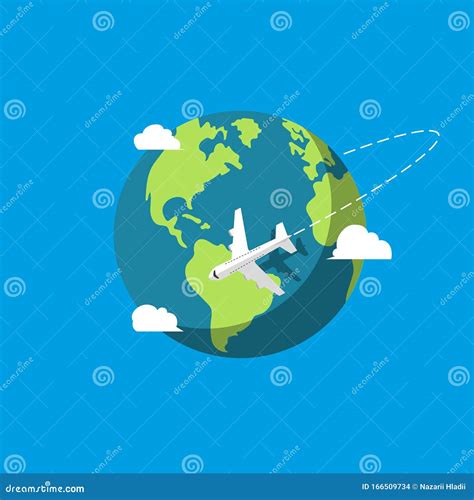 Plane Flying Around The Earth Illustration Vector Stock Vector