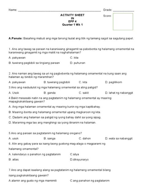 Activity Sheet Epp Q1 Wk 1 Pdf