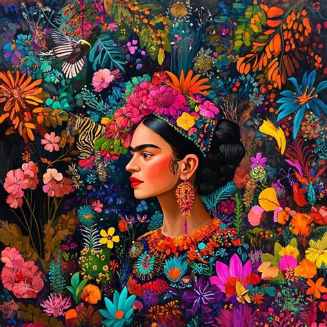 Artistic Tribute To Frida Kahlo Woman In Traditional Tehuana Dress With