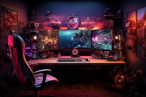 Premium Ai Image Gaming Computer Setup Rgb Lighting Man Sitting On