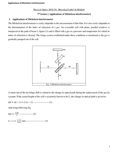 Solution Physical Optics Applications Of Michelson Interferometer
